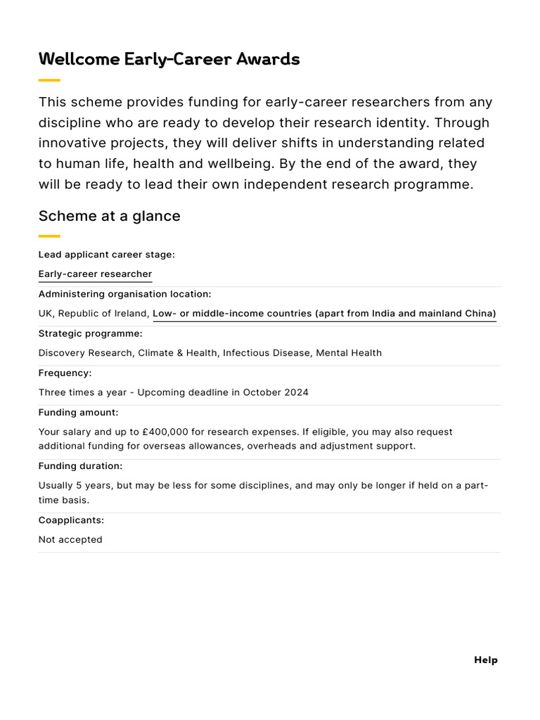 Early-Career Awards - Funding For Early-Career Researchers Wellcome | PDF | Inflation | Salary