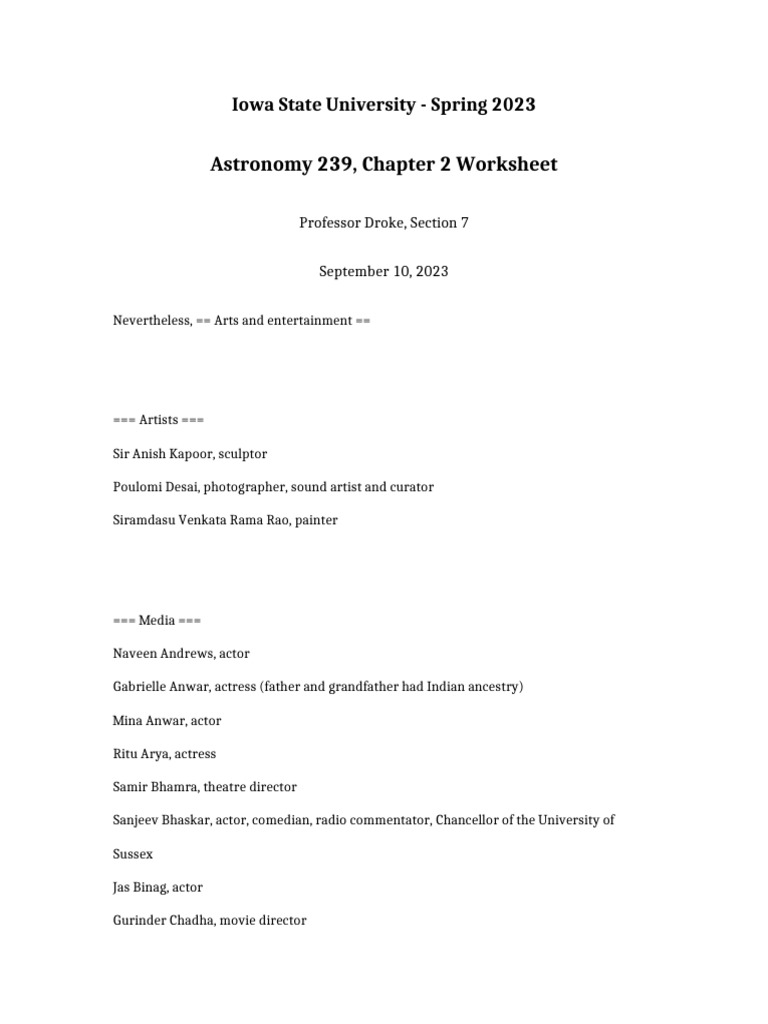 Astronomy 239 Chapter 2 Worksheet | PDF
