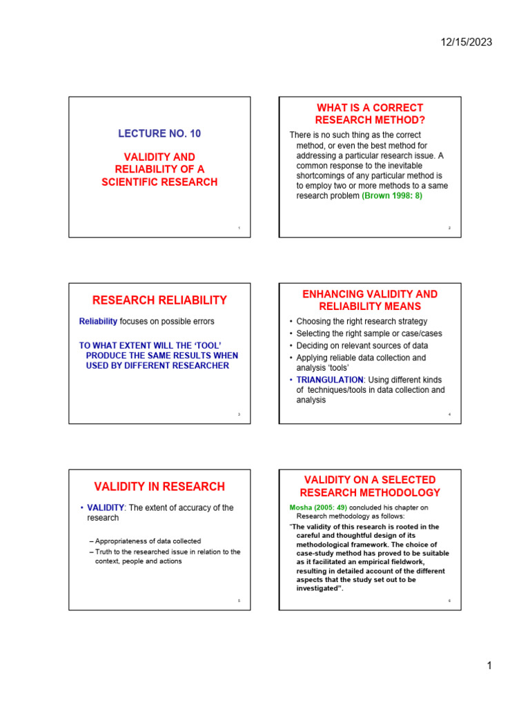SC 312 - RESEARCH METHODOLOGY - Lecture 4B Validity and Reliability (Compatibility Mode) | PDF ...