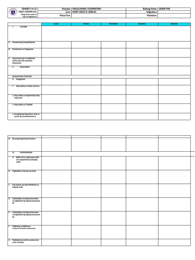 BLANK DLL FORMAT Filipino | PDF