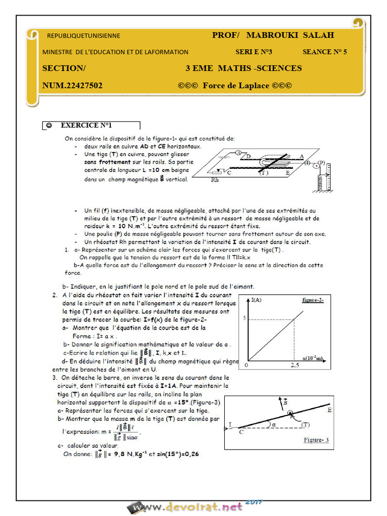 Série D'exercices N°3 Lycée Pilote - Sciences Physiques - Force de ...