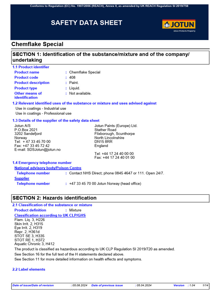 Safety Datasheet - Chemflake | PDF | Waste | Toxicity