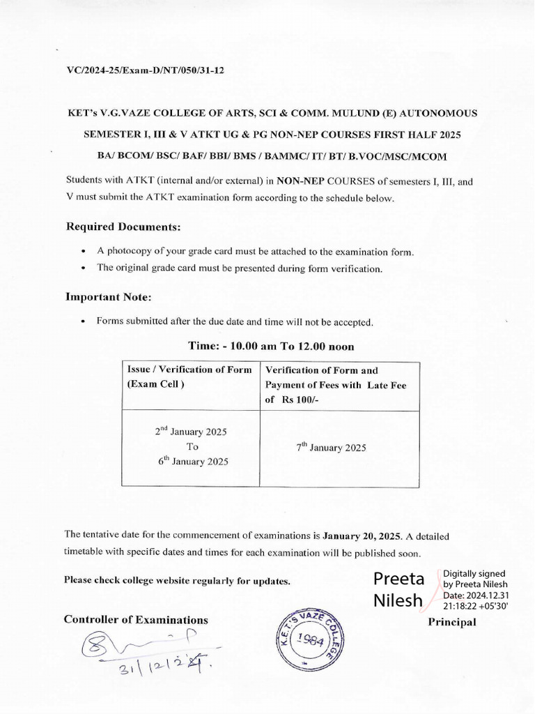 Atkt-Form Filling-First Half-Non Nep-Ug and PG | PDF