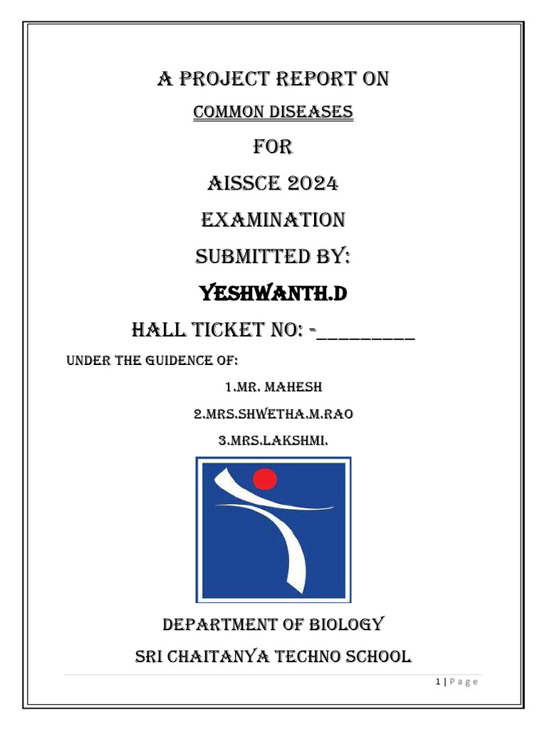 A Project Report On YESHWANTH | PDF | Causes Of Death | Diseases And Disorders