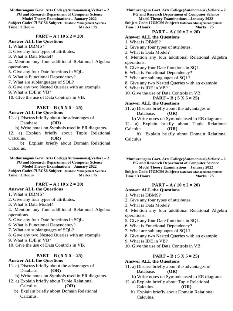 Dbms Model Exam 20211 | PDF | Relational Model | Databases