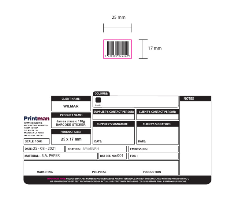 BAT Jamaa classic 110g Barcode Sticker | PDF