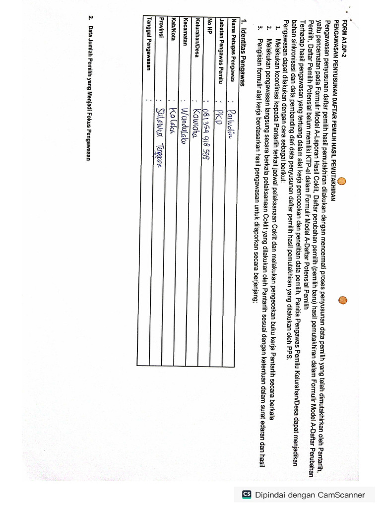 Form A.1.dp-2 Pengawasan DPHP | PDF