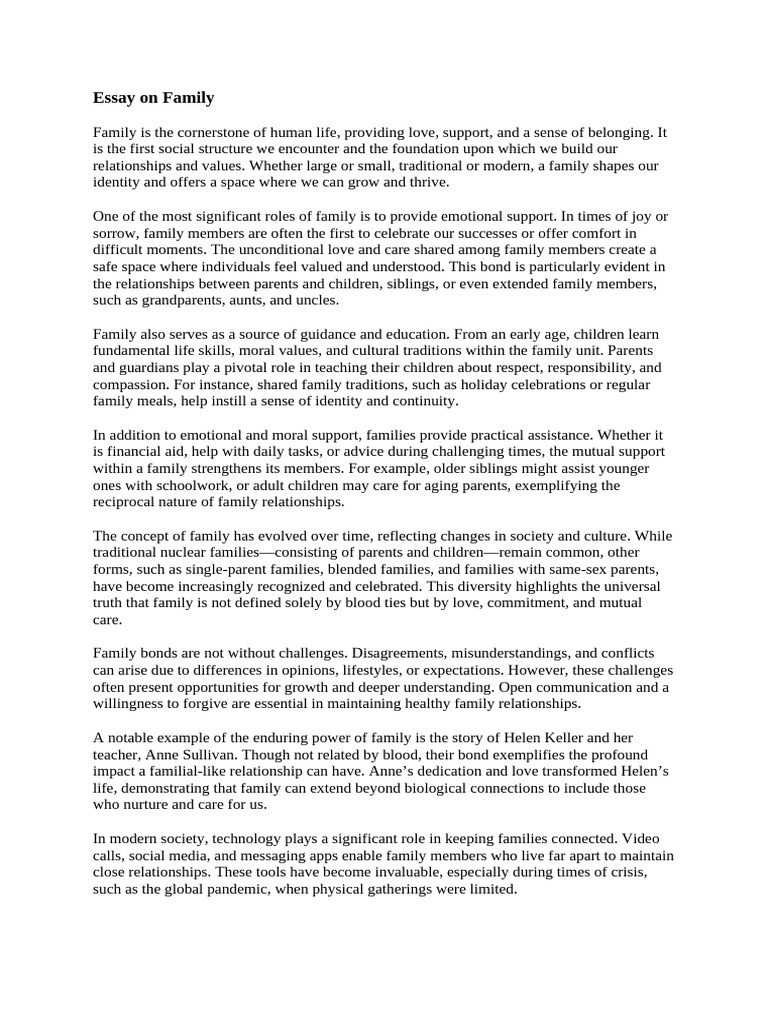 Essay on Family | PDF | Family | Parent Essay on Family | PDF | Family | Parent