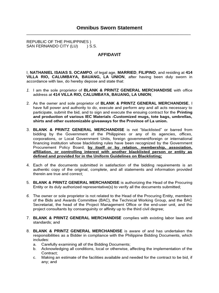 Omnibus Sworn Statement Affidavit | PDF | Fraud | Common Law