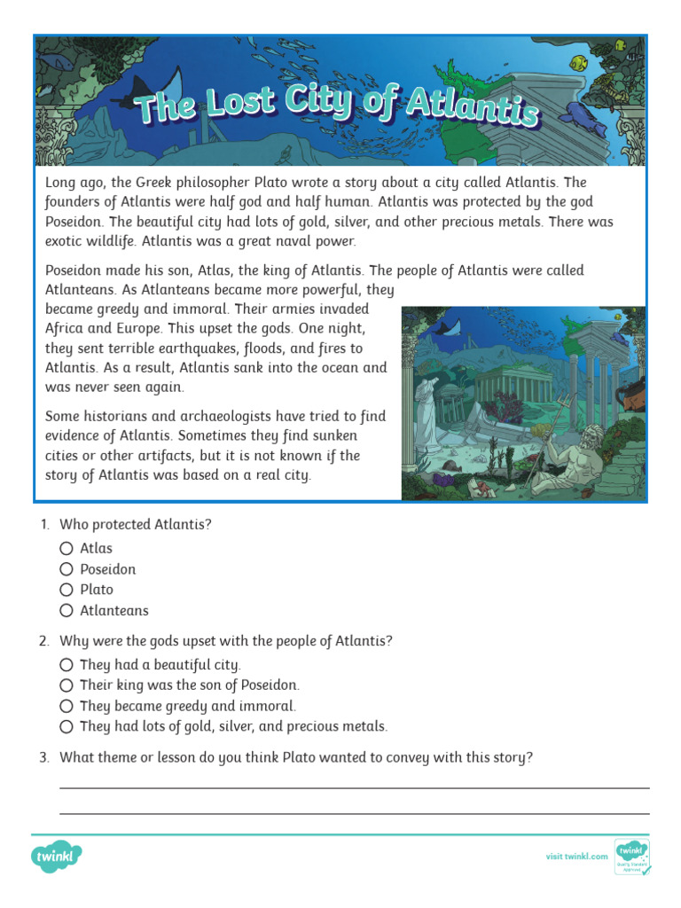Color Third Grade The Lost City of Atlantis Reading Passage ...