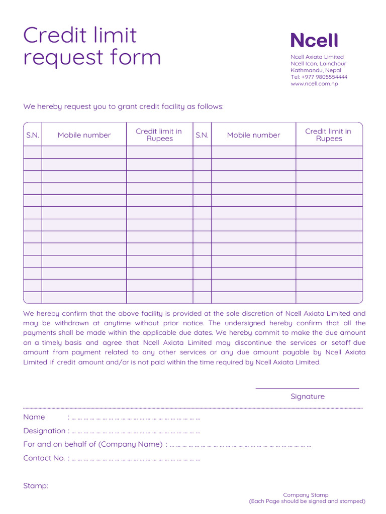 Credit Limit Request Sample Form | PDF