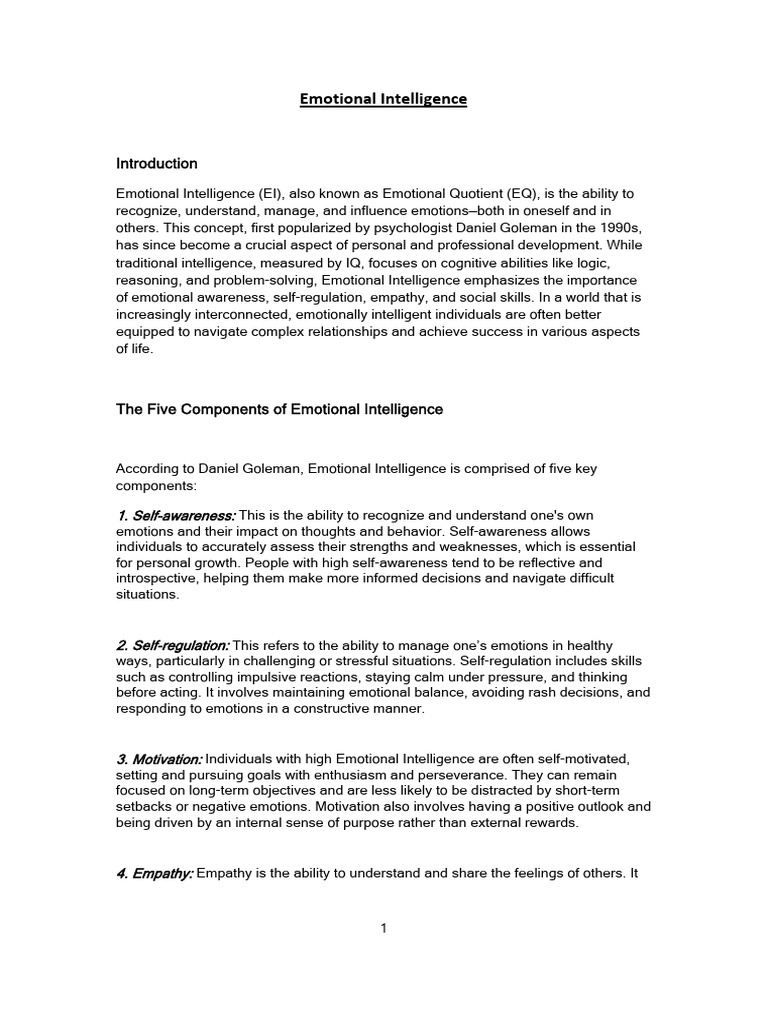 Emotional Intelligence or EI | PDF | Emotional Intelligence | Emotional ...