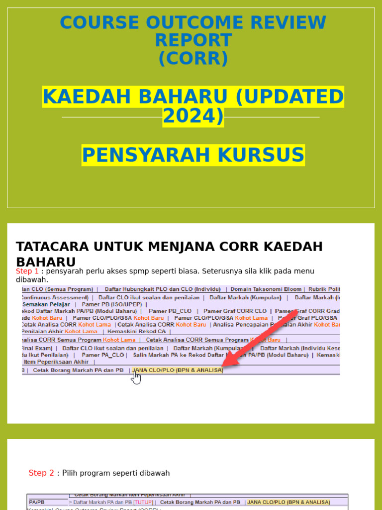Panduan Mencetak Corr Kursus Sesi I - 20242025 (Setiap Pensyarah Kursus) - Baru | PDF