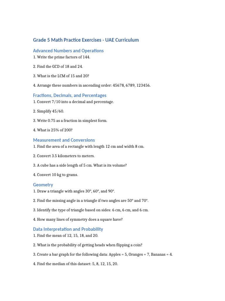 Grade 5 Math Practice Exercises | PDF