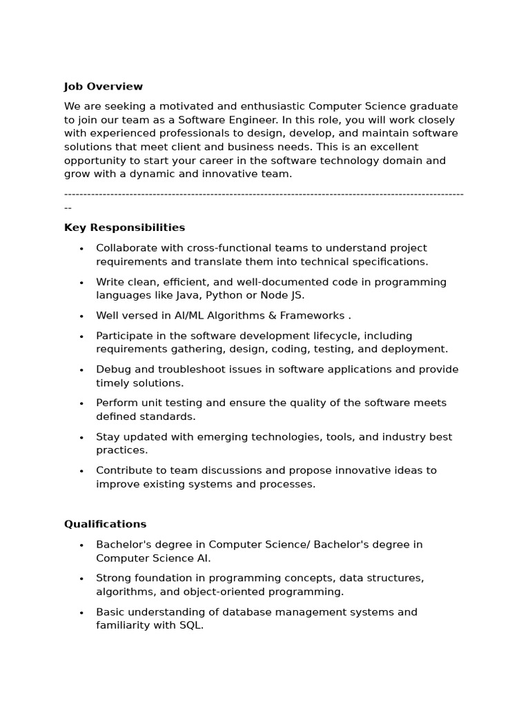 Job Overview - CS | PDF | Computer Programming | Software