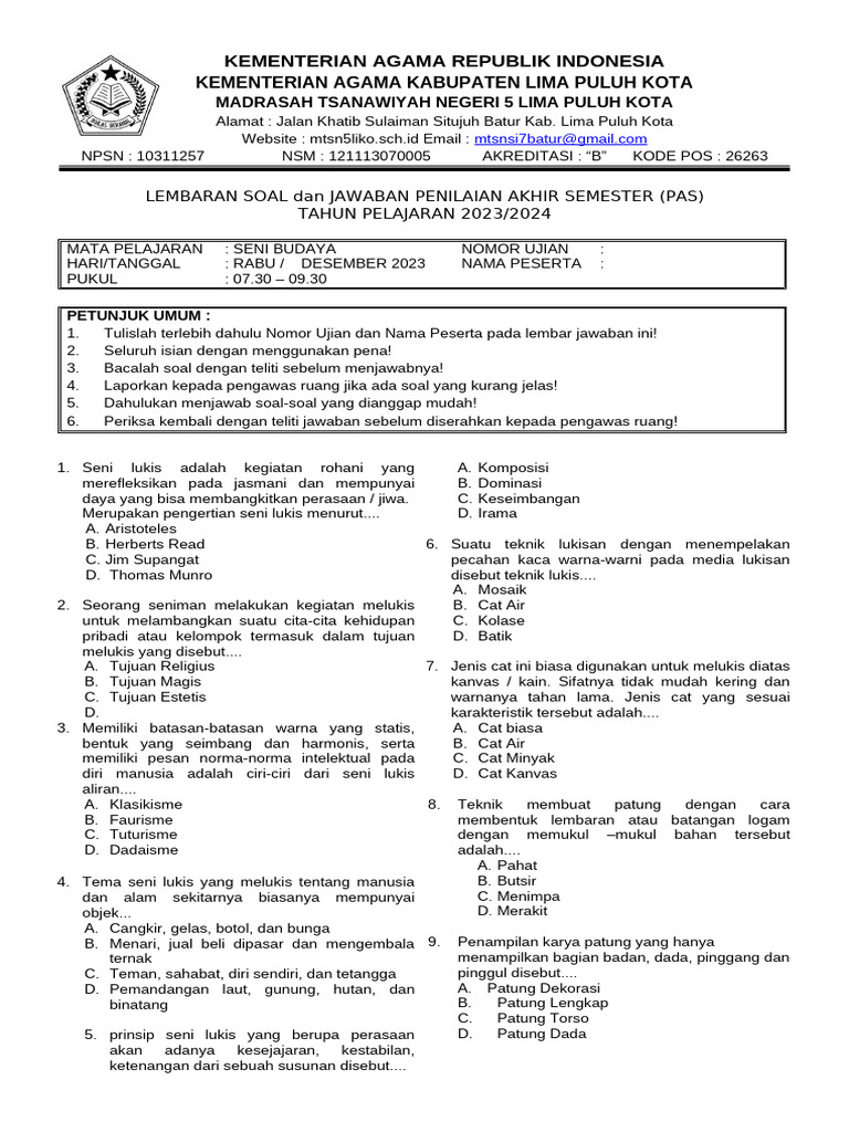 SOAL KLS IX SEMESTER GANJIL 2023 2024-1 (1) | PDF