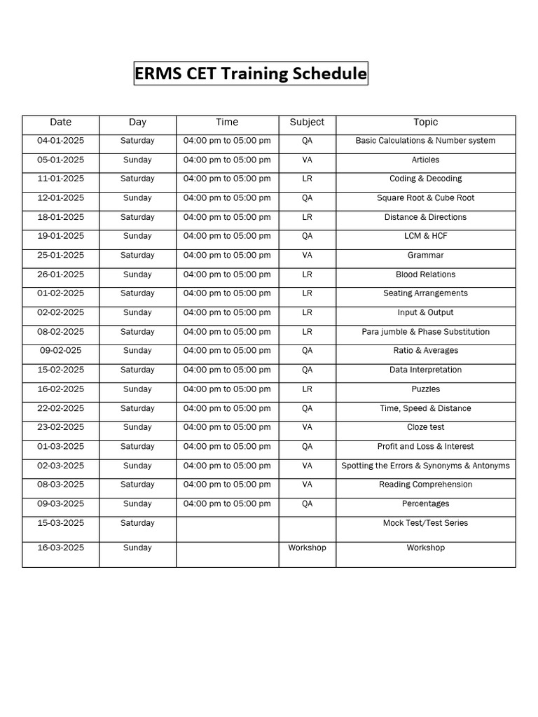 ERMS CET Training Schedule | PDF