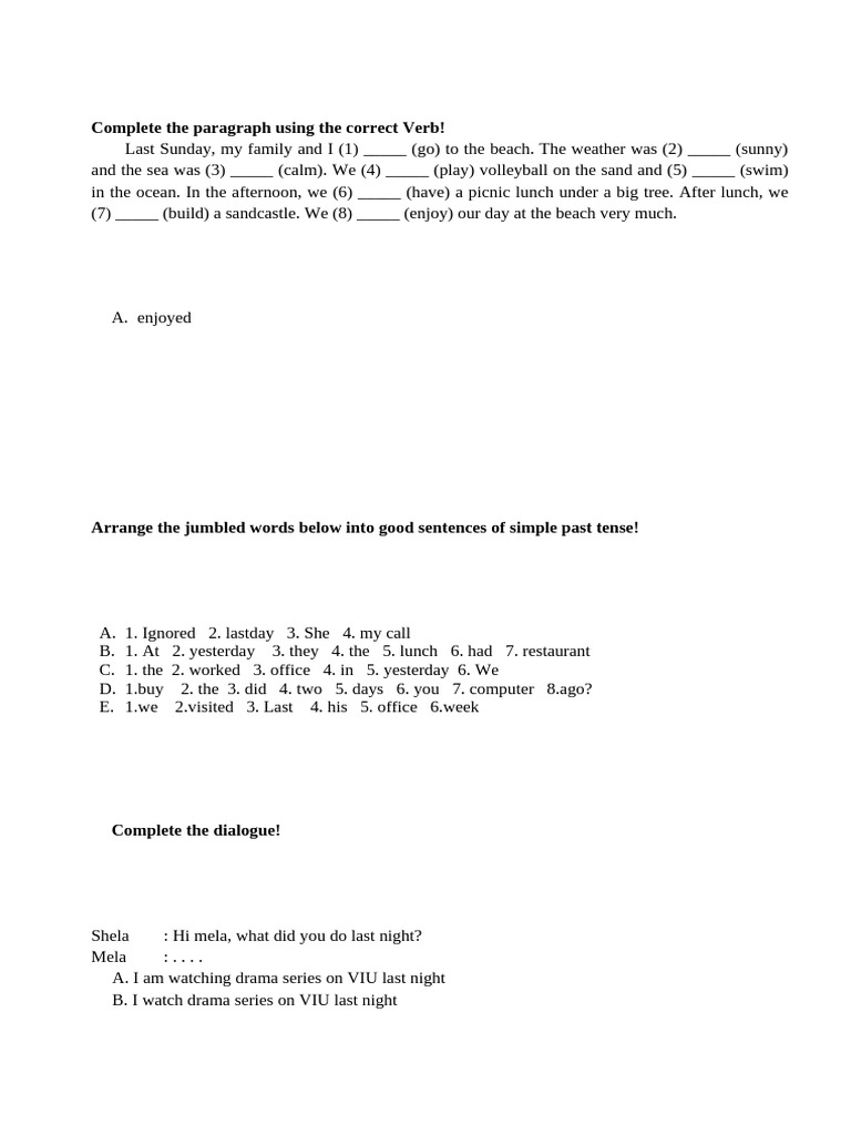Verb Tense Practice and Activities | PDF | Water Transport | Ships