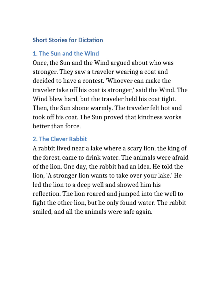 Short Stories for Class 1 Dictation | PDF