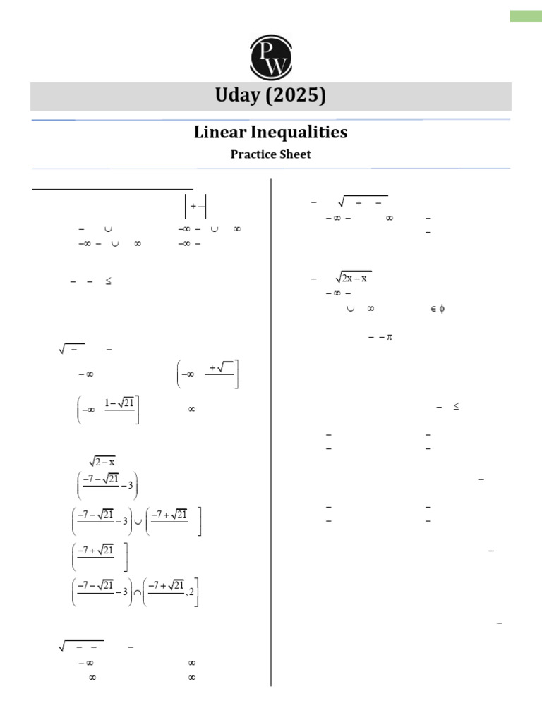 Inequality Solutions Practice Sheet | PDF | Mathematical Analysis ...