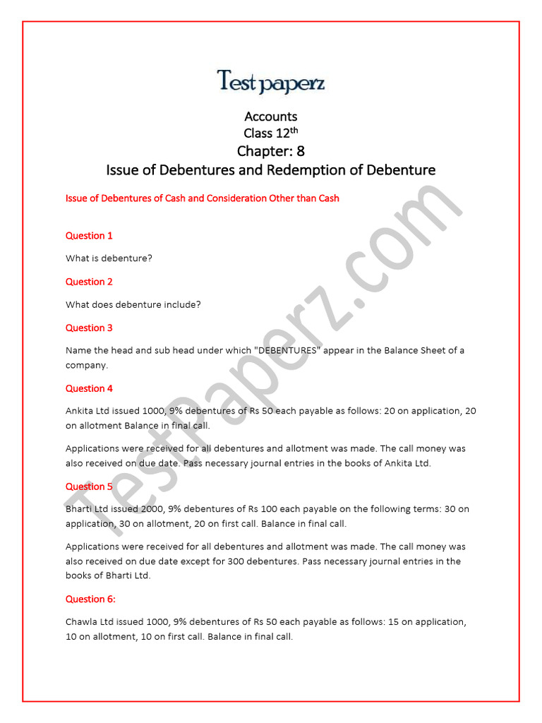 Debentures Practice Paper 1 | PDF | Money | Financial Services