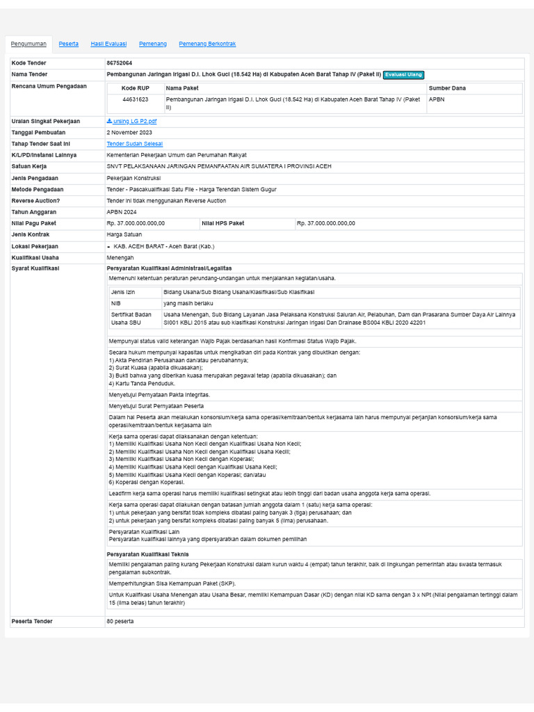 LPSE - Informasi Tender - LHOK GUCCI 2024 | PDF
