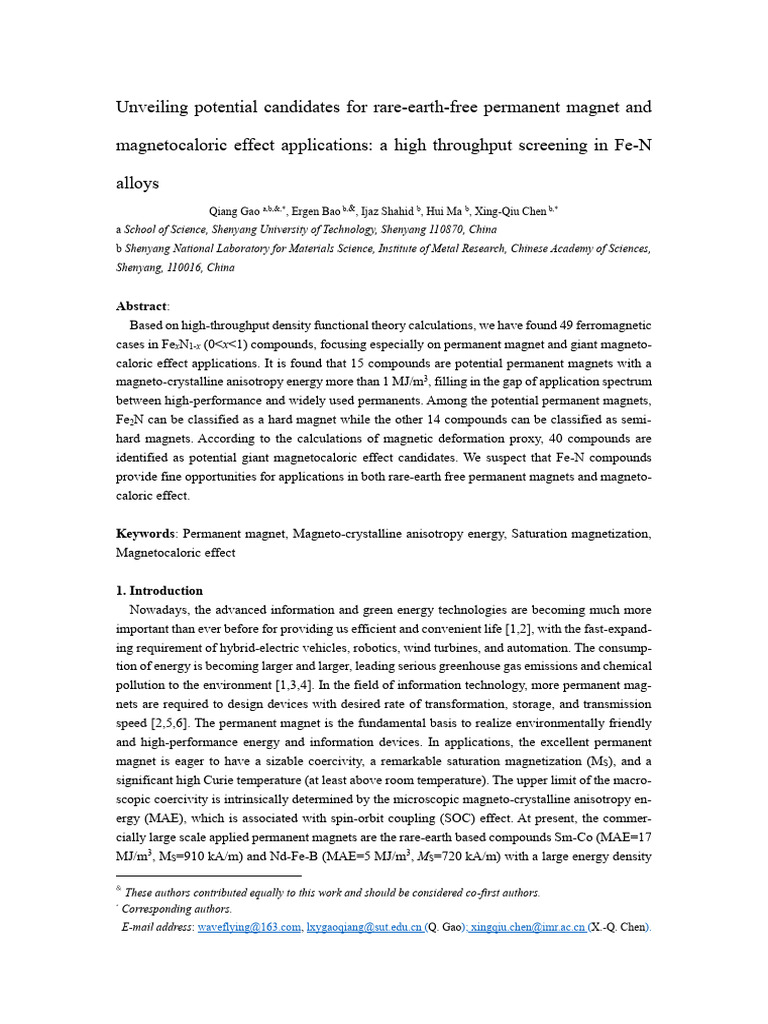 Fe N Alloys Pdf Ferromagnetism Magnet