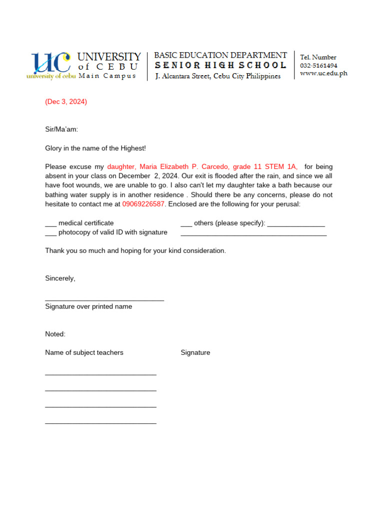 College Excuse Letter Template | PDF