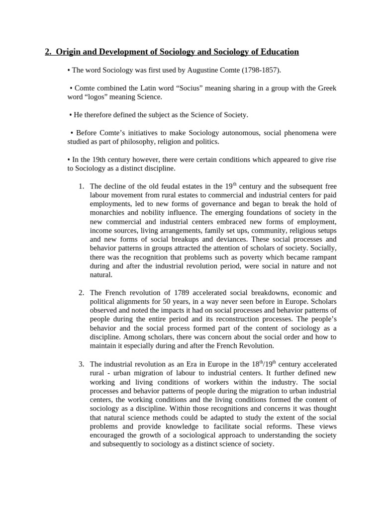 Origins and Development of Sociology | PDF | Sociology | Liberal Arts ...