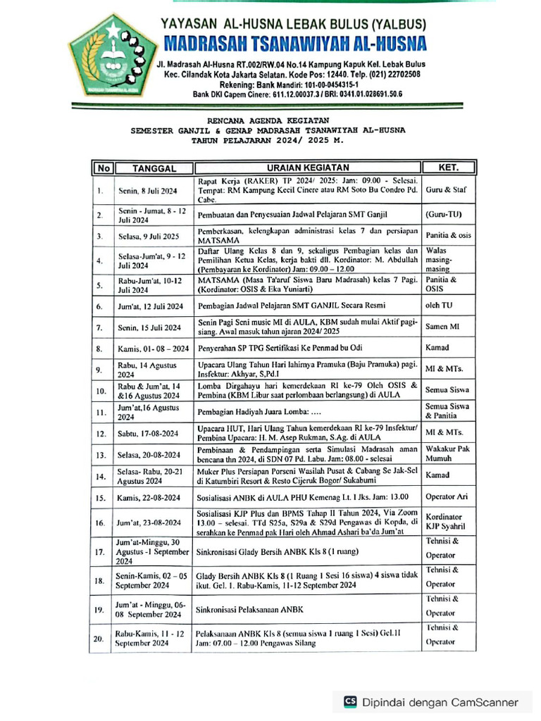 Agenda Kegiatan Setahun TP 2425 | PDF