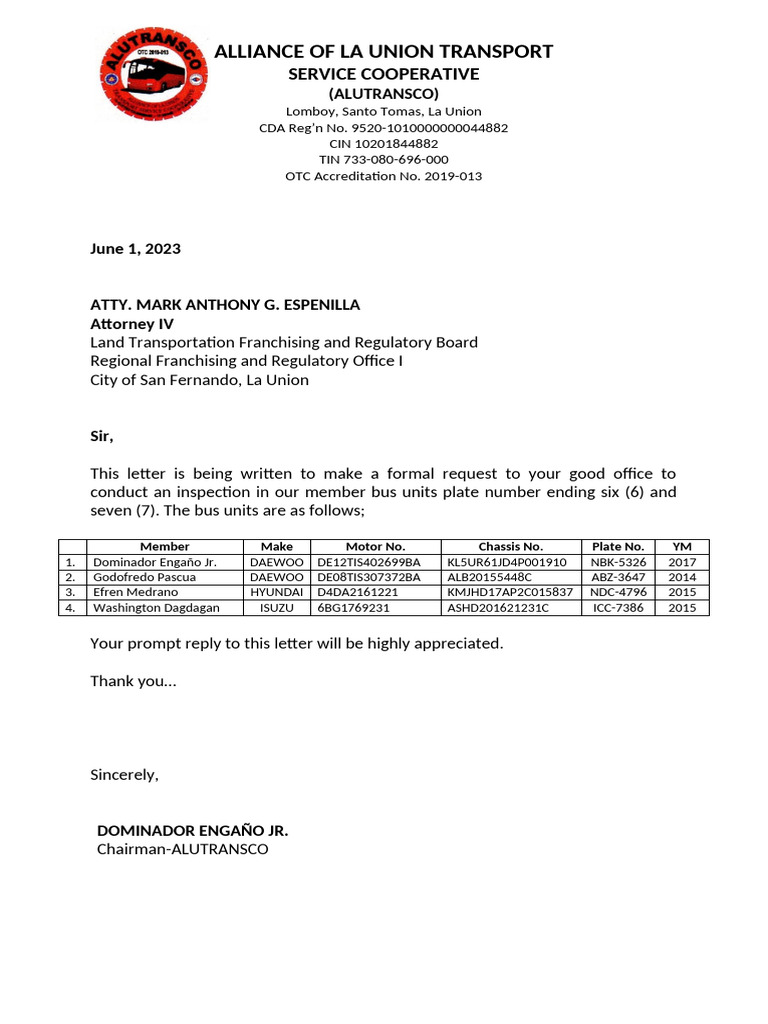 Letter Request To LTFRB | PDF