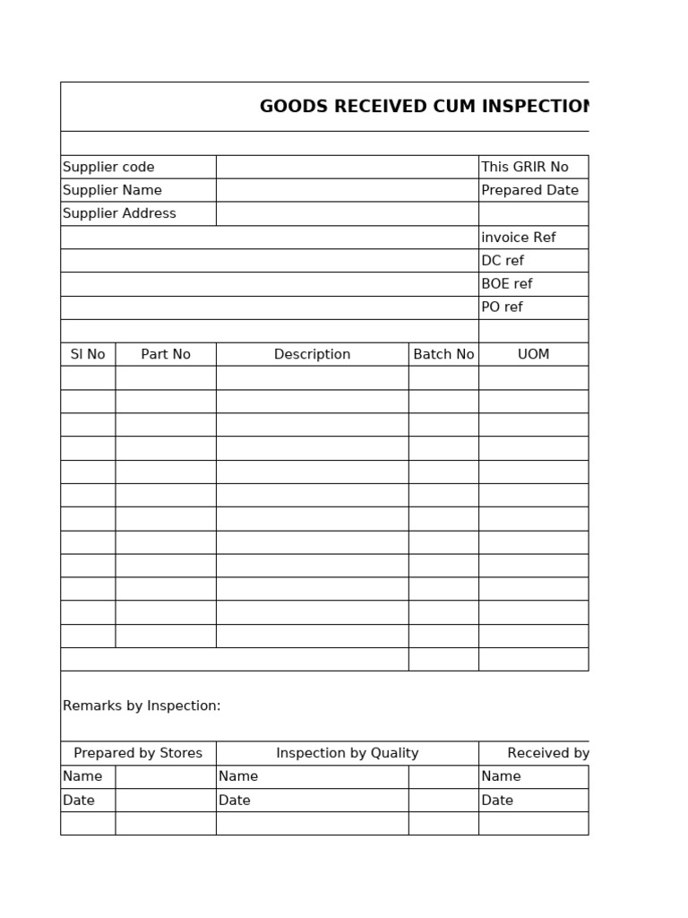 Material Receipts & Inspection Report | PDF