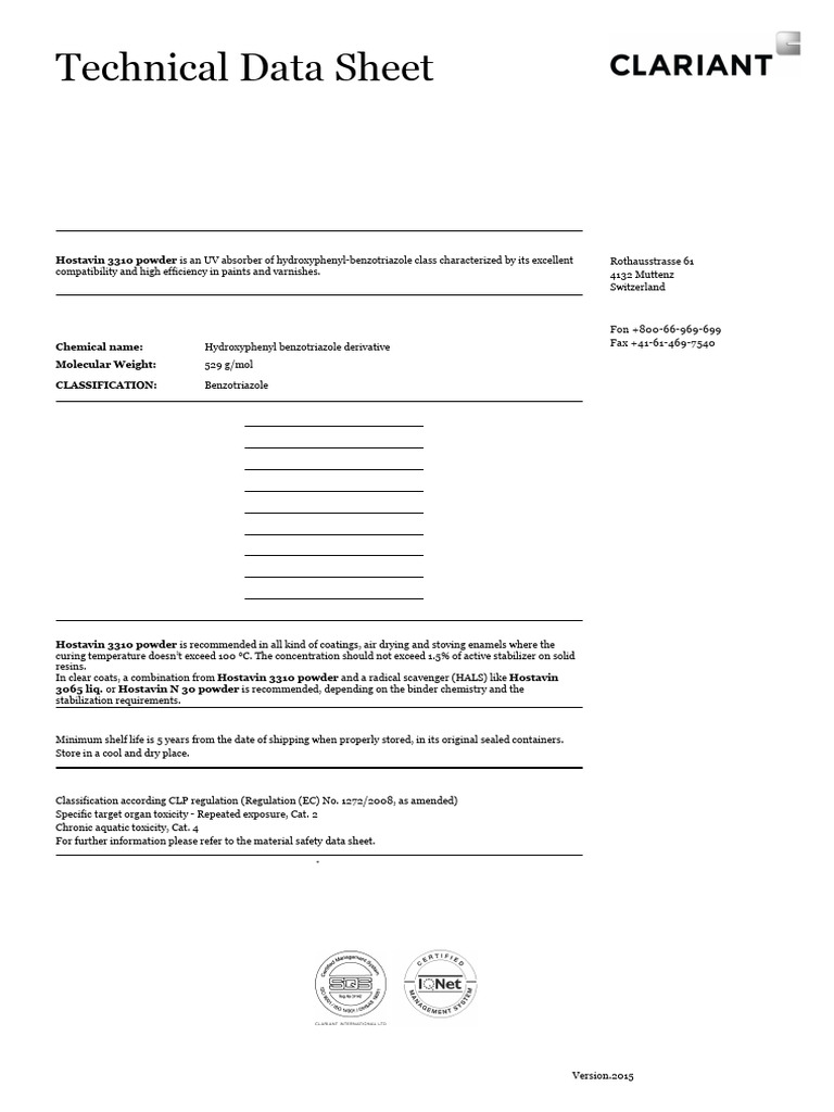 TDS - Hostavin 3310 Powder | PDF | Varnish | Materials