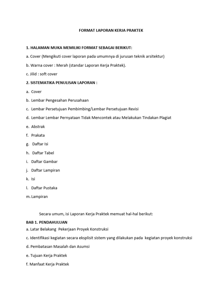 Format Laporan Kerja Praktek | PDF
