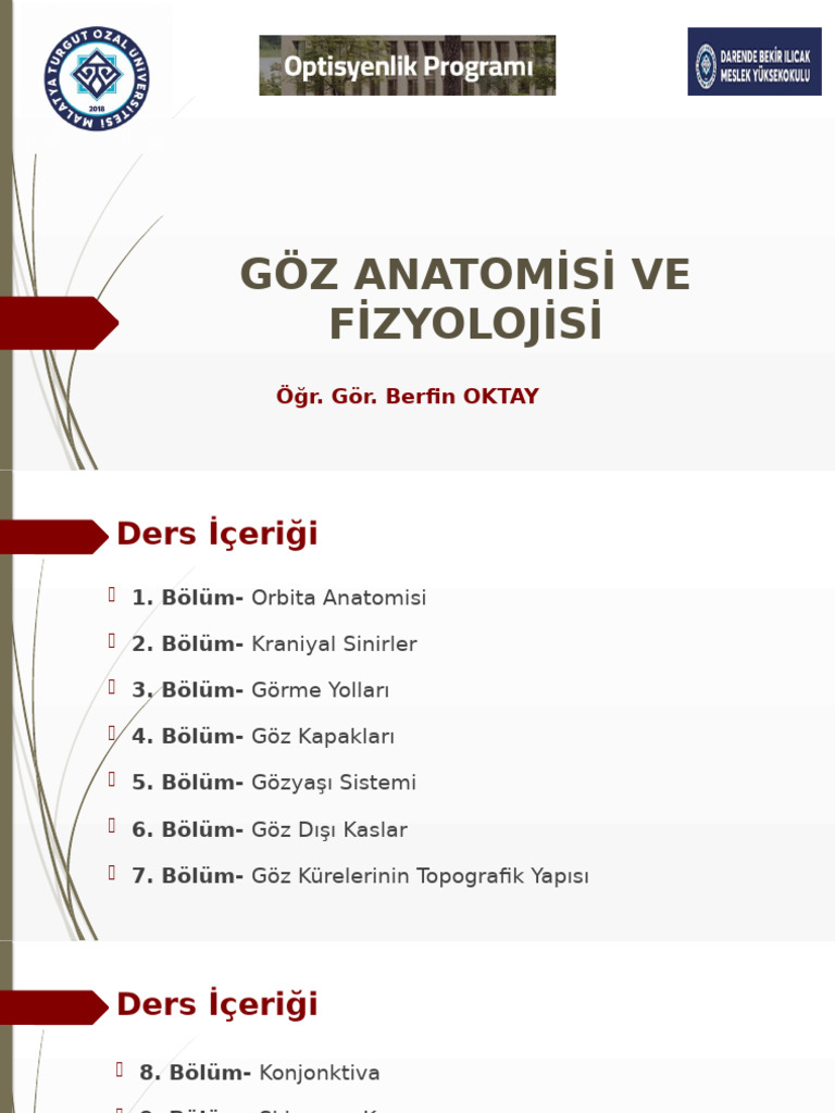 +1. Bölüm - Göz Anatomisi Ve Fizyolojisi | PDF