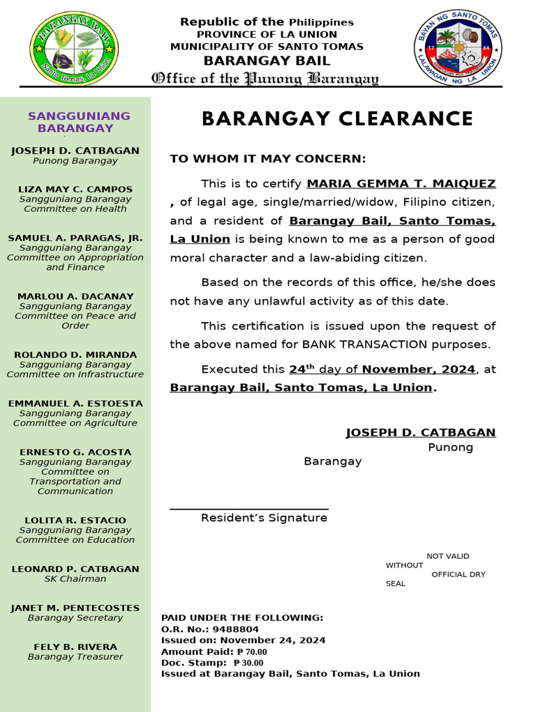 Brgy Clearance | PDF