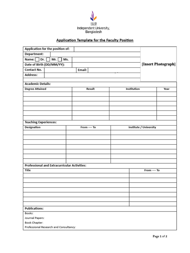 Appliaction Teaching Position-Iub | PDF