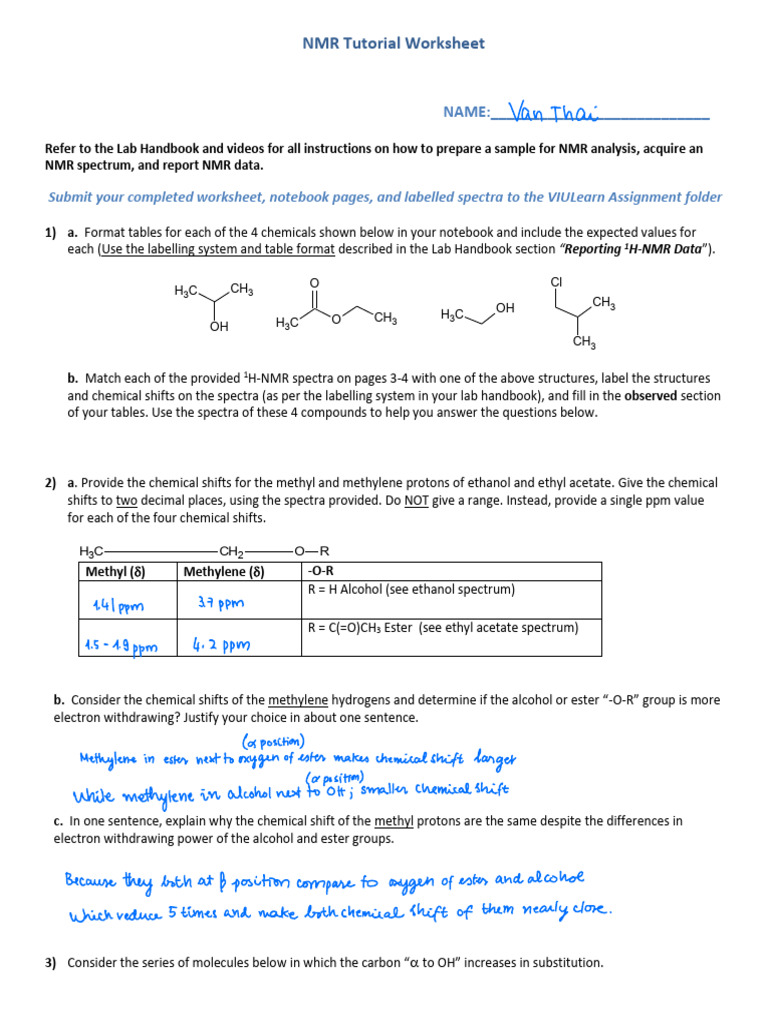 2023 NMR Tutorial Worksheet | PDF | Proton Nuclear Magnetic Resonance | Organic Chemistry