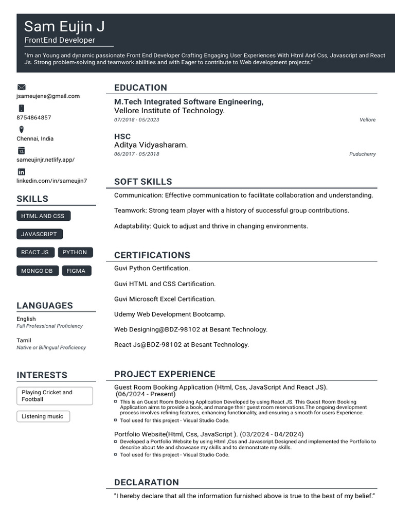 Sam Eujin.Cv | PDF | Web Development | Java Script