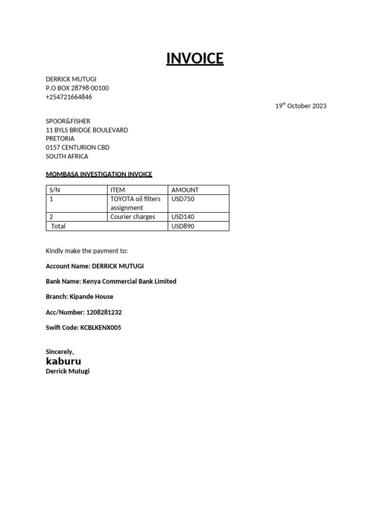 Toyota Invoice - Spoor002 | PDF