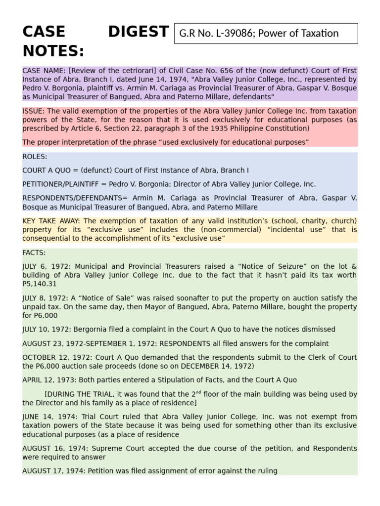 CASE DIGEST - Taxation Powers | PDF | Taxes | Complaint