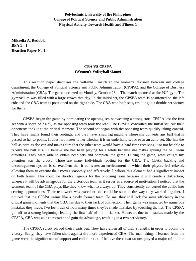 PATHFIT REACTION PAPER 1&2 | PDF