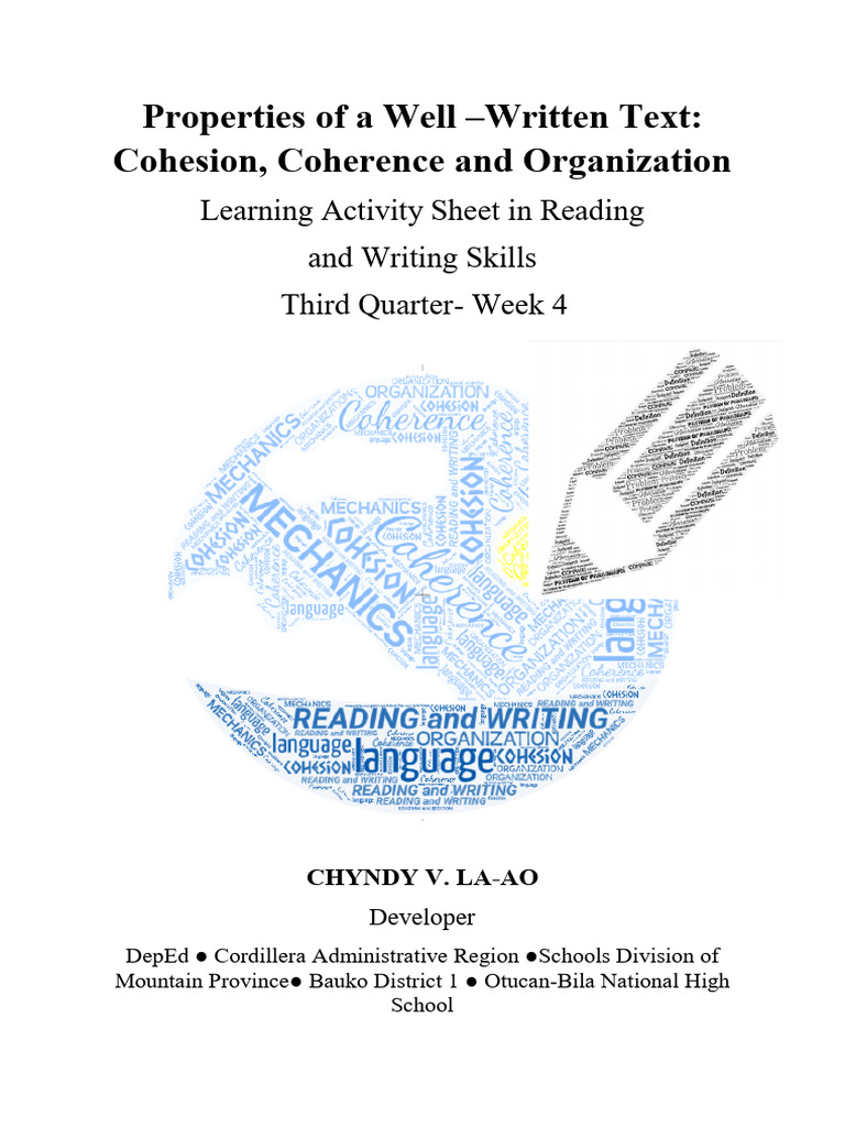 Engl.11.Reading and Writing.Q3.W4.Properties of A Well - Written Text Cohesion, C | PDF ...