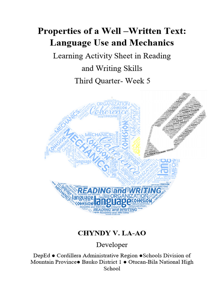Engl.11.Reading and Writing.Q3.W5.Properties of A Well - Written Text ...