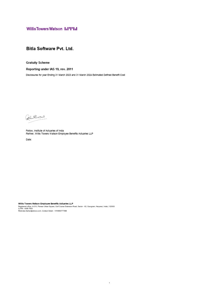 Bitla GRT IAS 19 31st March 2024 v3 | PDF | Defined Benefit Pension ...