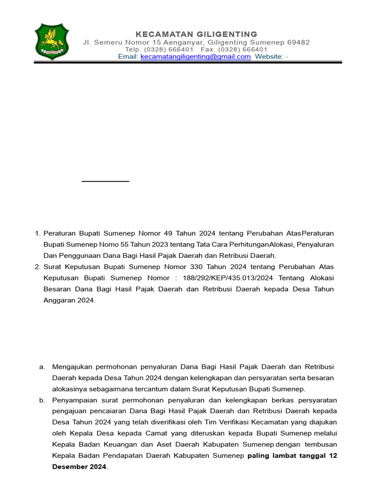 Surat Batas Akhir DBH | PDF