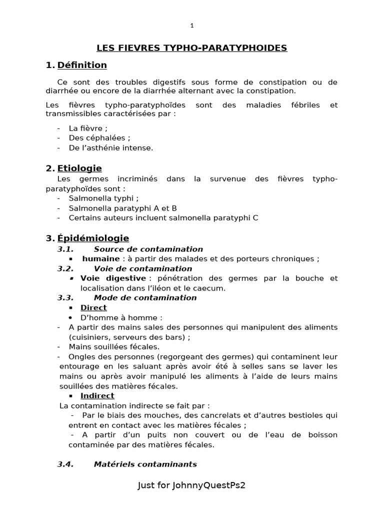 Fièvres typho-paratyphoïdes : causes et symptômes | PDF | Salmonelle ...