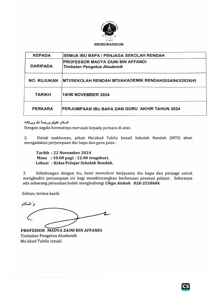 Perjumpaan Ibu Bapa | PDF