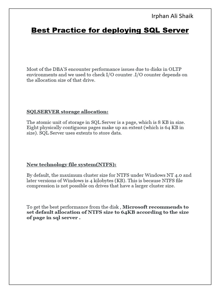 Best Practice for deploying SQL Server | PDF