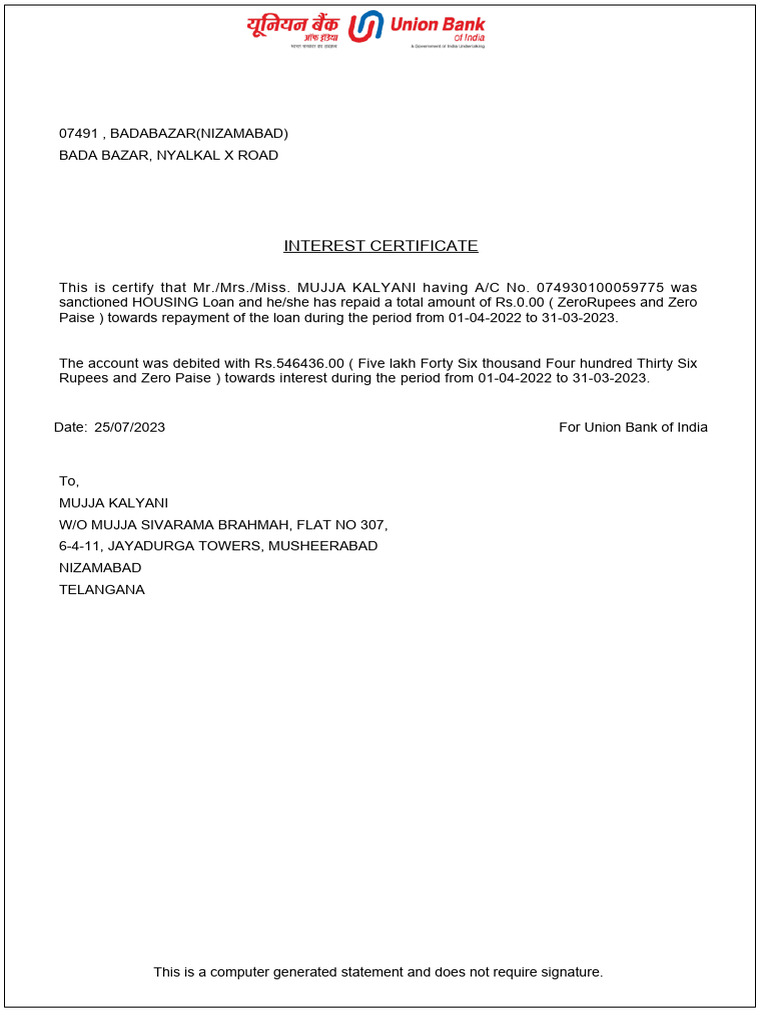 Housing Loan Interest Summary | PDF